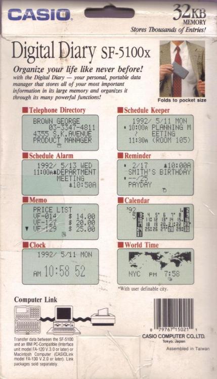 Casio - SF-5100X - - Agenda électronique - Casio SF5100X - Casio.ledudu ...