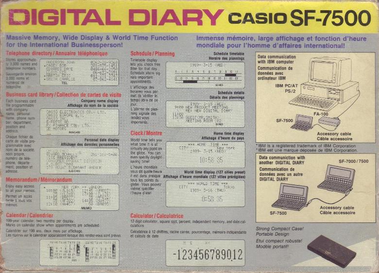 Casio - SF-7500 - - Agenda électronique - Casio SF7500 - Casio.ledudu ...