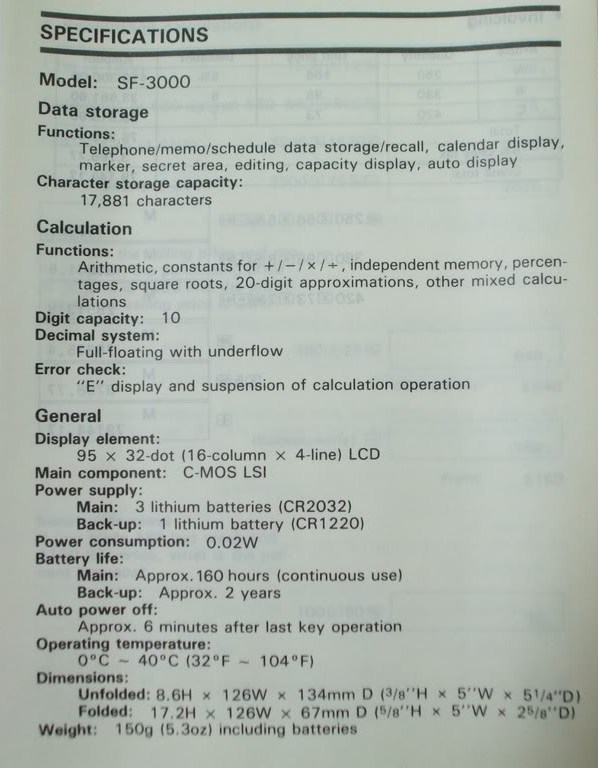 Casio - SF-3000 - - Agenda électronique - Casio SF3000 - Casio.ledudu ...