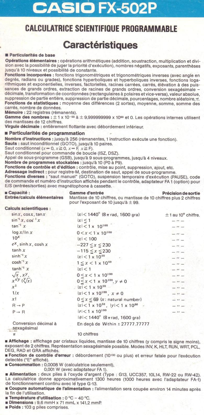 Casio - Fx-502p - - Ordinateur de poche - Casio Fx502p - Casio.ledudu.com - bibliothèque des ...